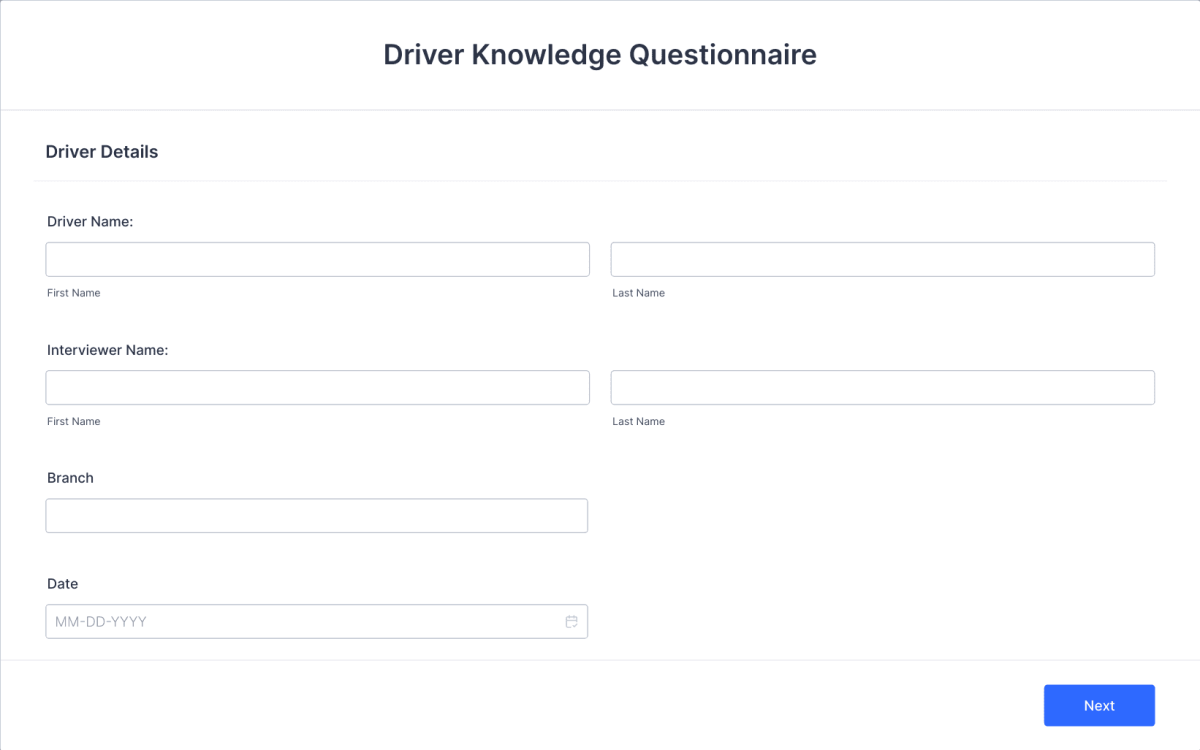 Driver Knowledge Questionnaire Form Template | Jotform