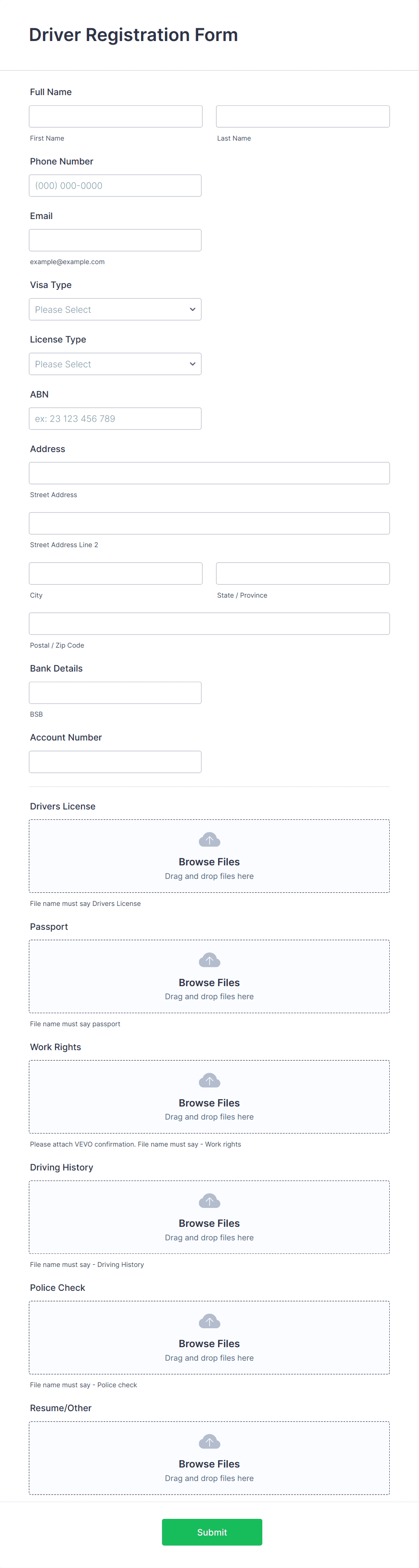 Driver Registration Form Template | Jotform