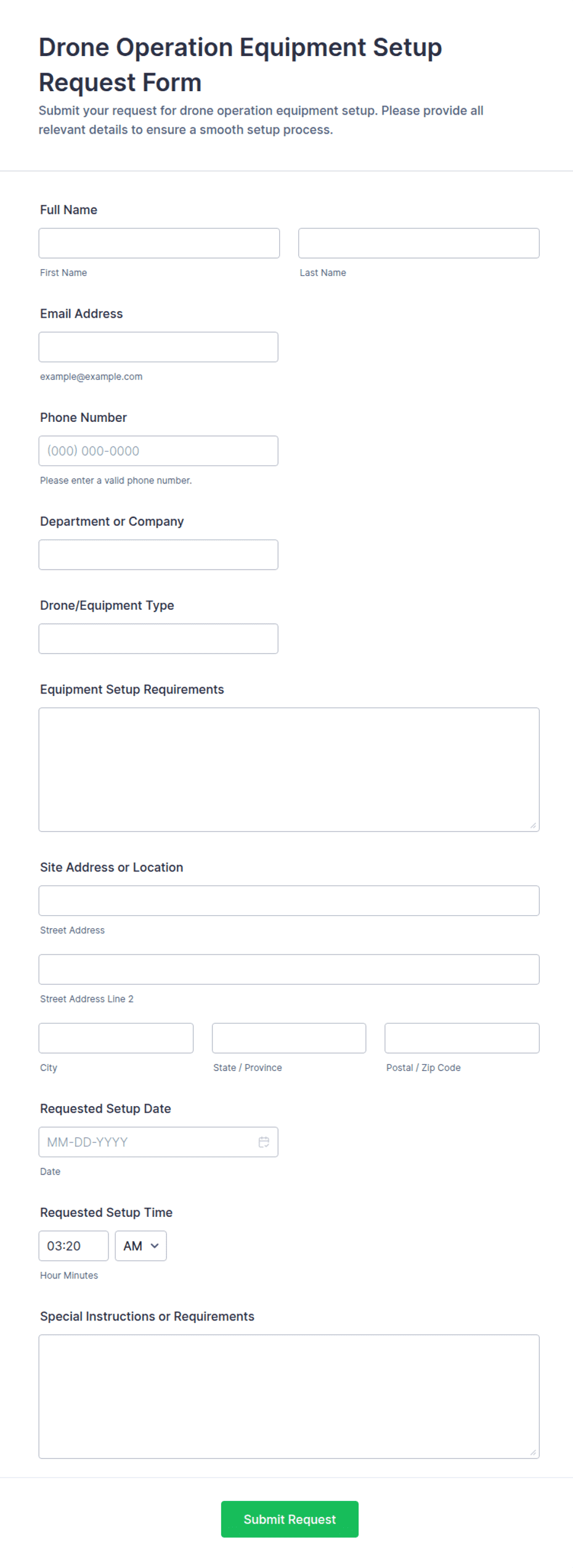 Drone Operation Equipment Setup Request Form Template | Jotform