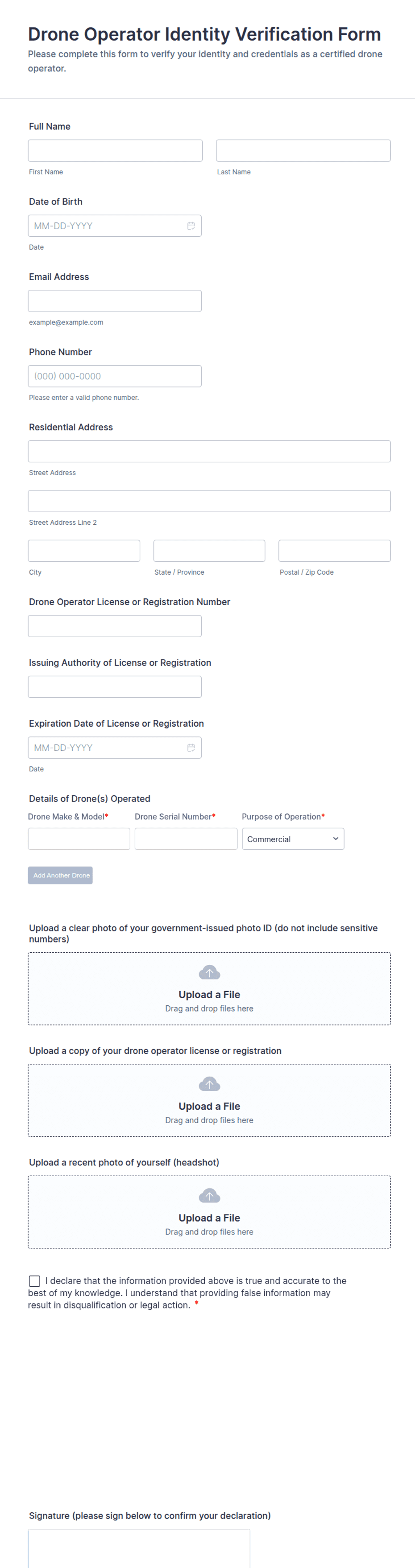 Drone Operator Identity Verification Form Template | Jotform