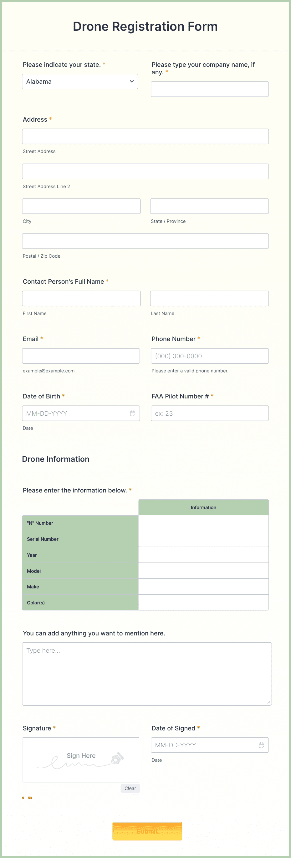 Drone Registration Form Template | Jotform