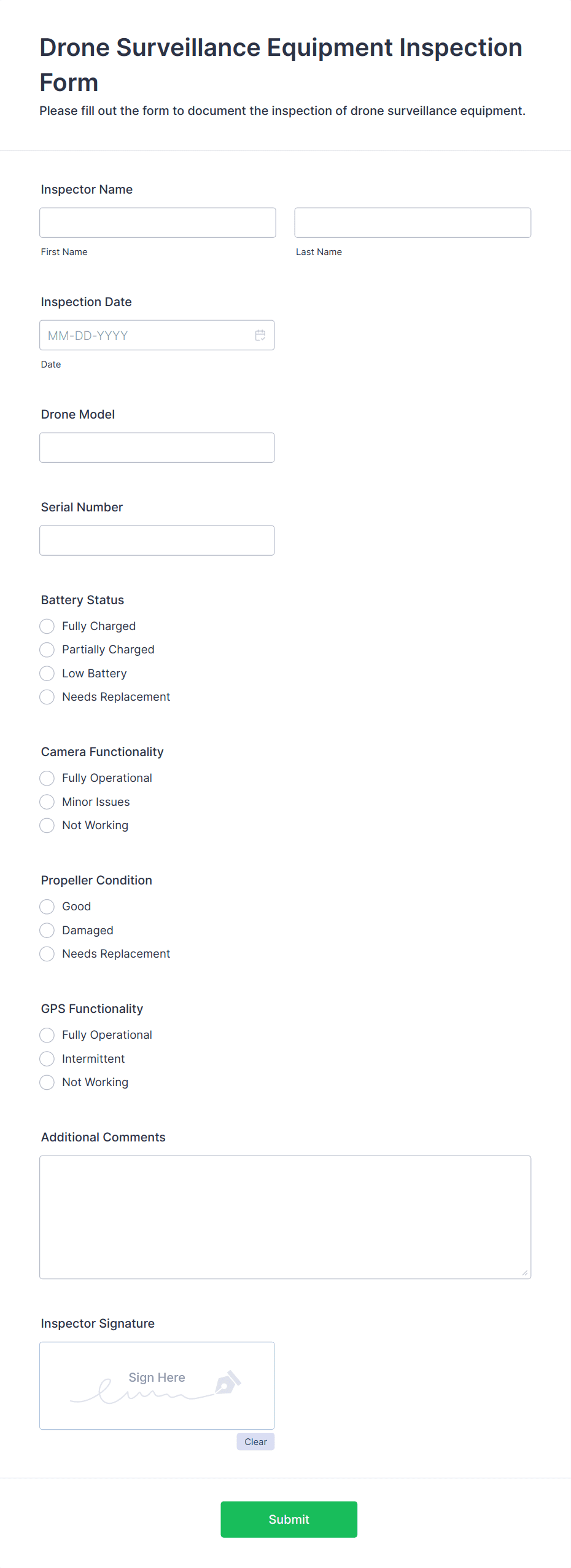 Drone Surveillance Equipment Inspection Form Template | Jotform