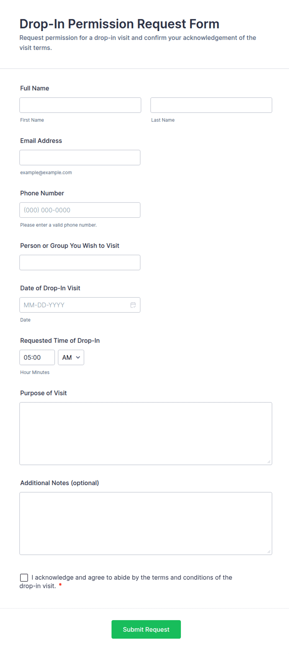 Drop-In Permission Request Form Template | Jotform