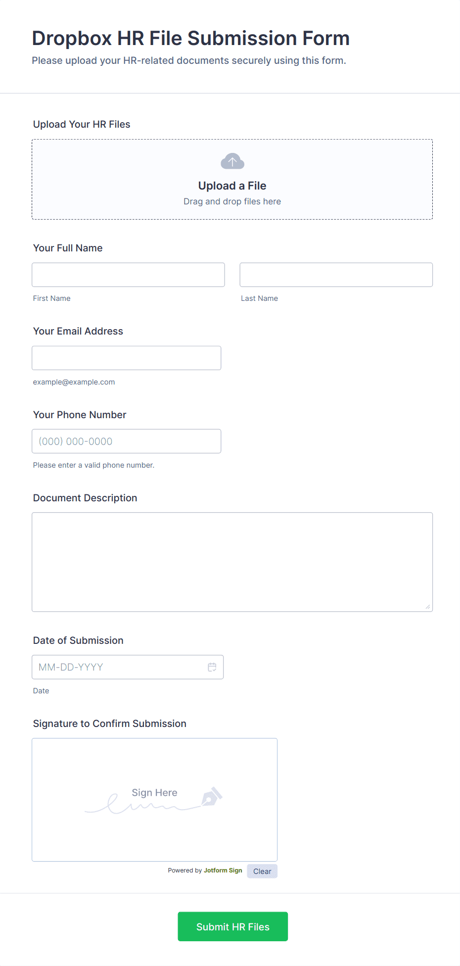 Dropbox HR File Submission Form Template | Jotform