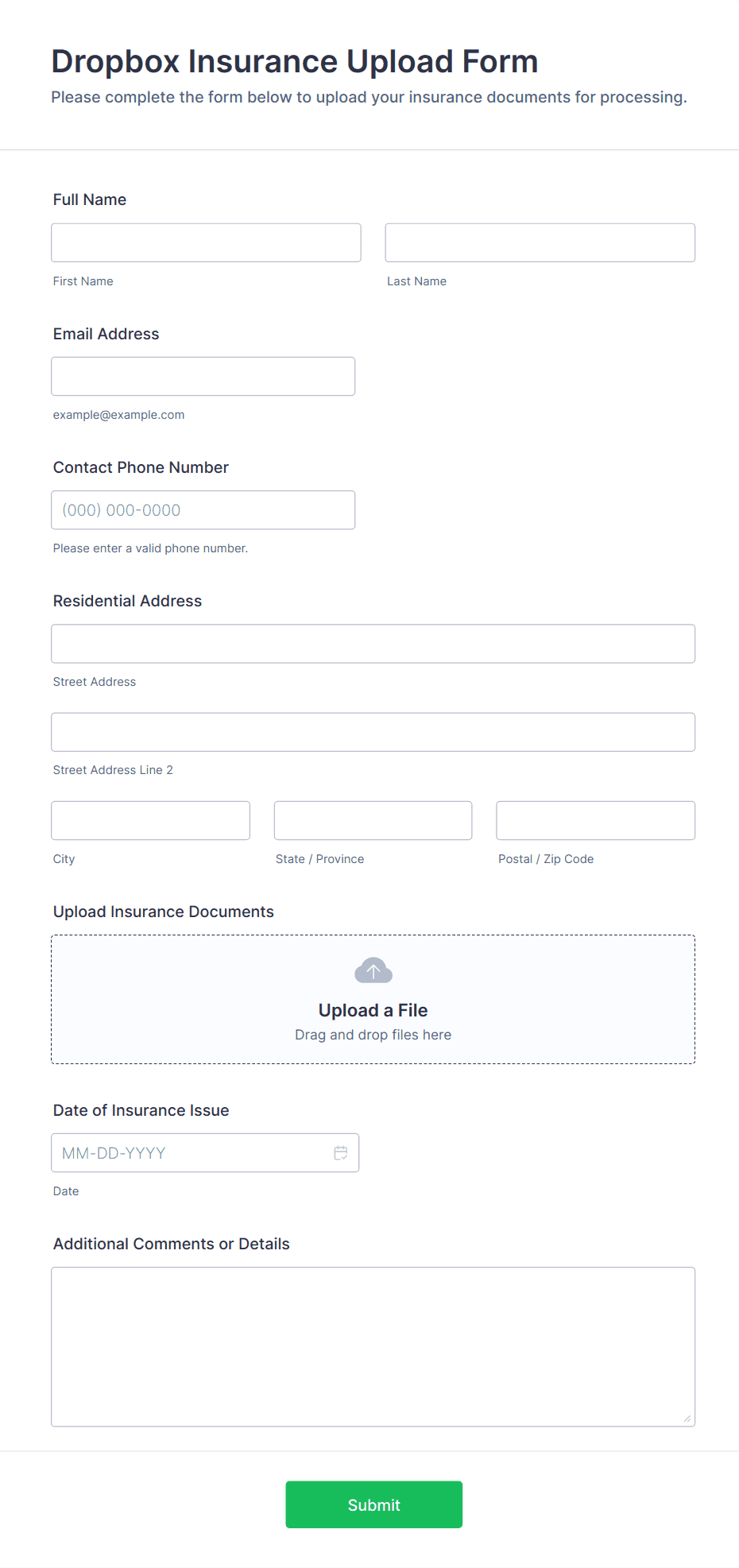 Dropbox Insurance Upload Form Template | Jotform