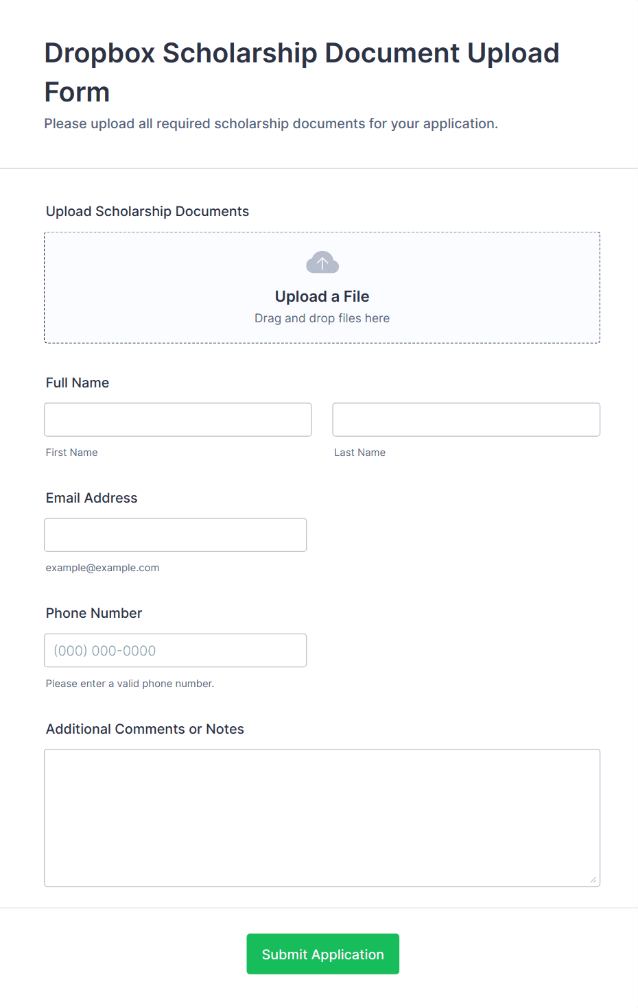 Dropbox Scholarship Document Upload Form Template | Jotform