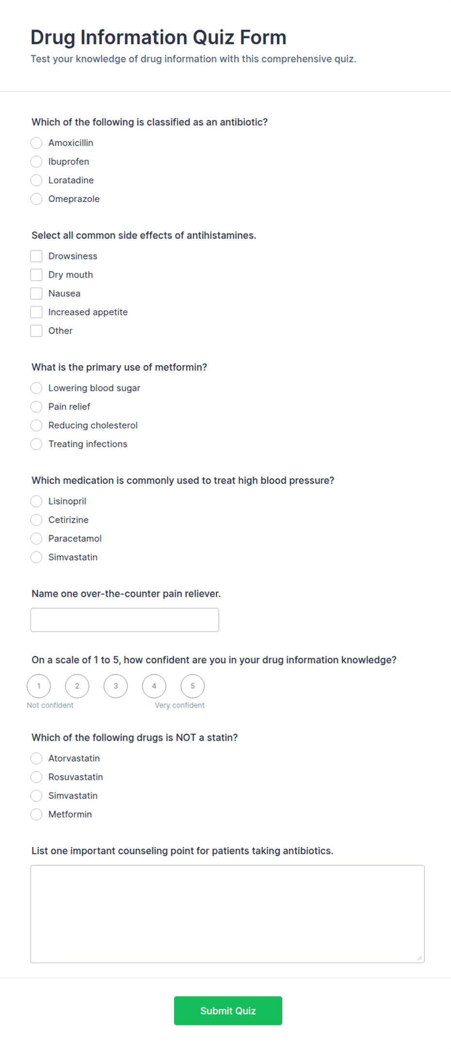 Drug Information Quiz Form Template | Jotform