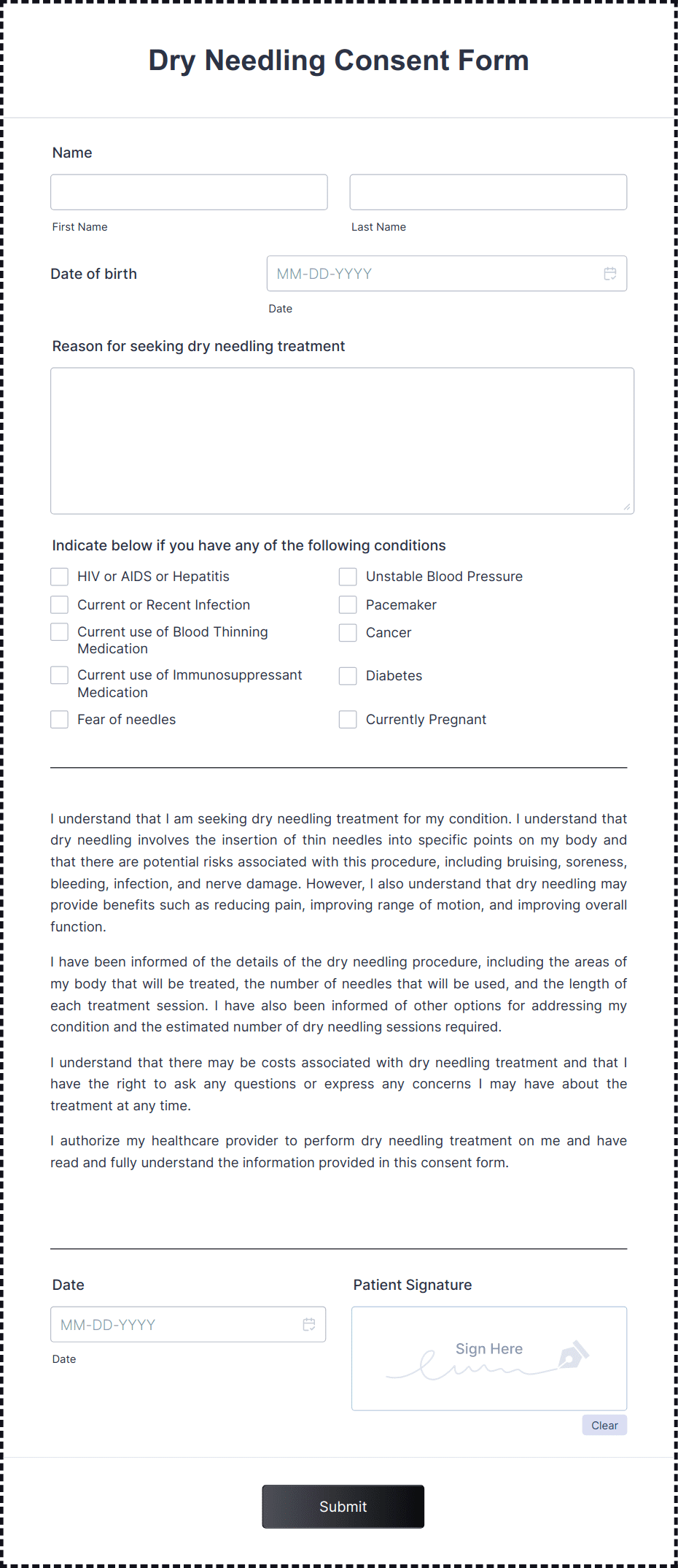 Dry Needling Consent Form Template | Jotform