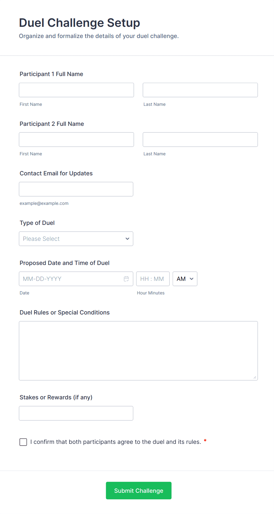Duel Challenge Setup Form Template | Jotform