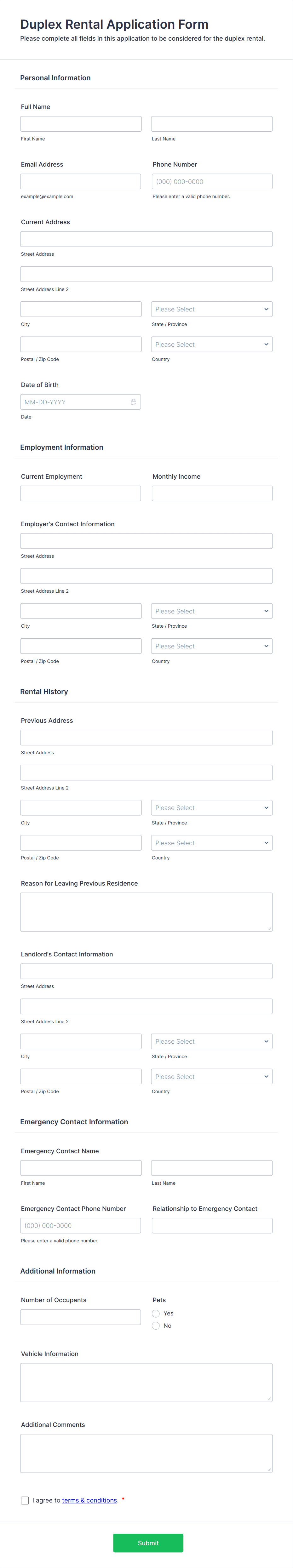 Duplex Rental Application Form Template | Jotform