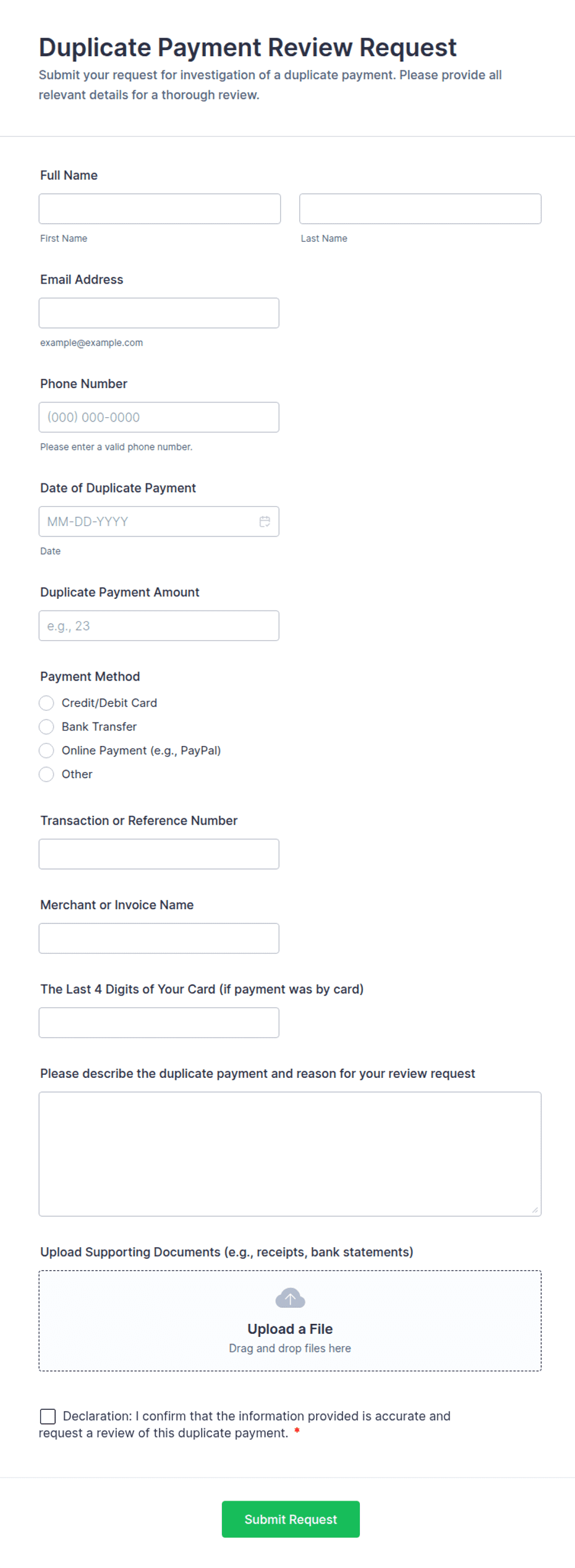 Duplicate Payment Review Request Form Template | Jotform