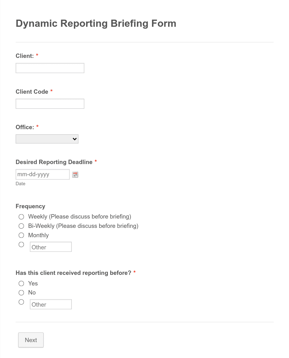 Dynamic Reporting Briefing Form Template | Jotform