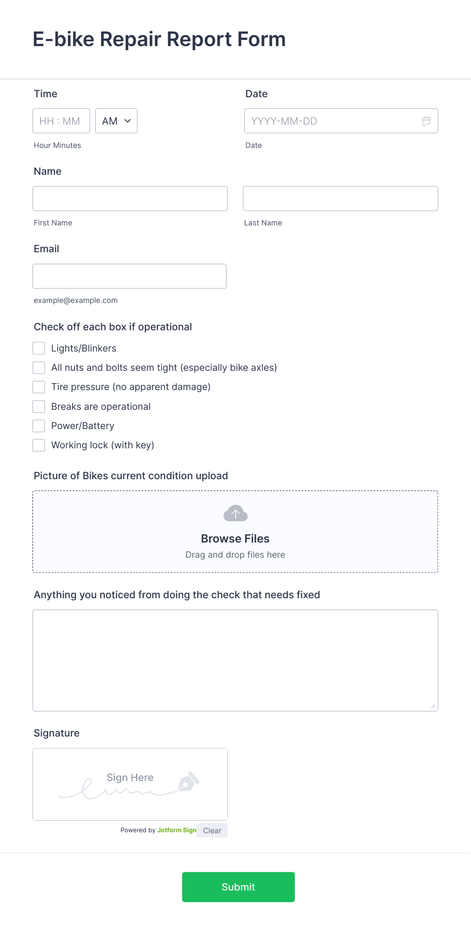 E-bike Repair Report Form Template | Jotform