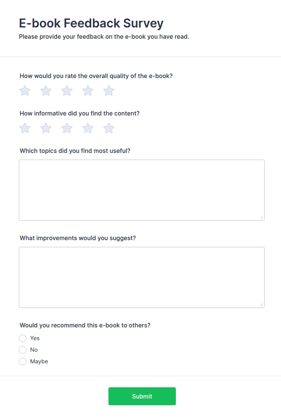 E-book Feedback Survey Form Template | Jotform