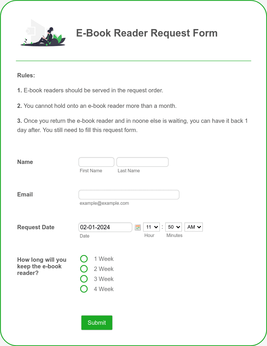 E-Book Reader Request Form Template | Jotform