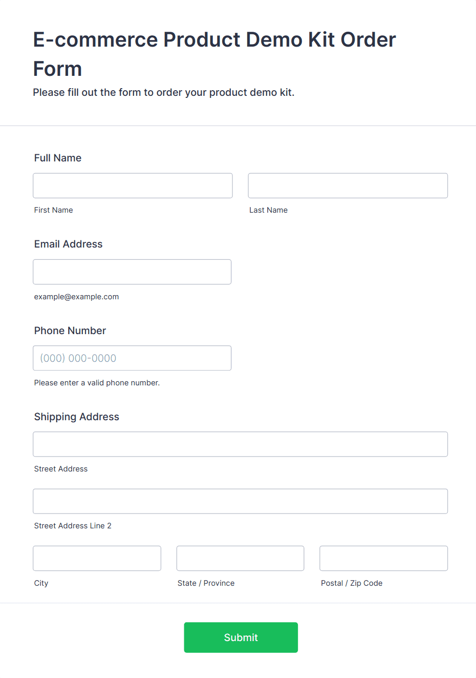 E-commerce Product Demo Kit Order Form Template | Jotform