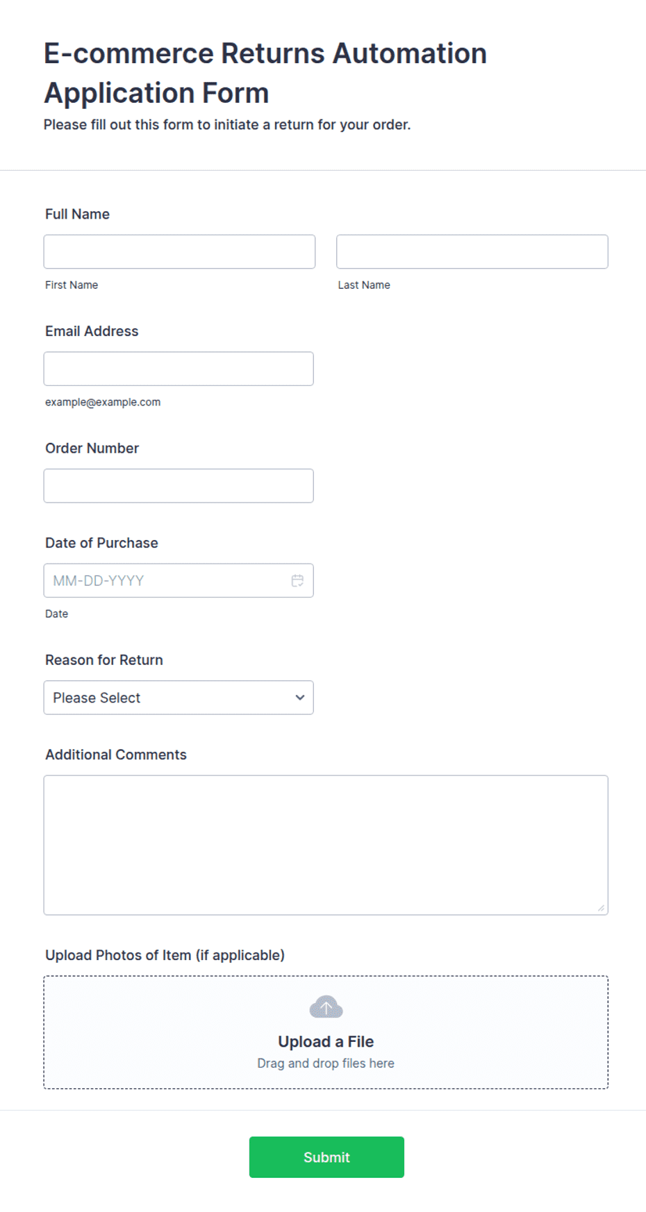 E-commerce Returns Automation Application Form Template | Jotform