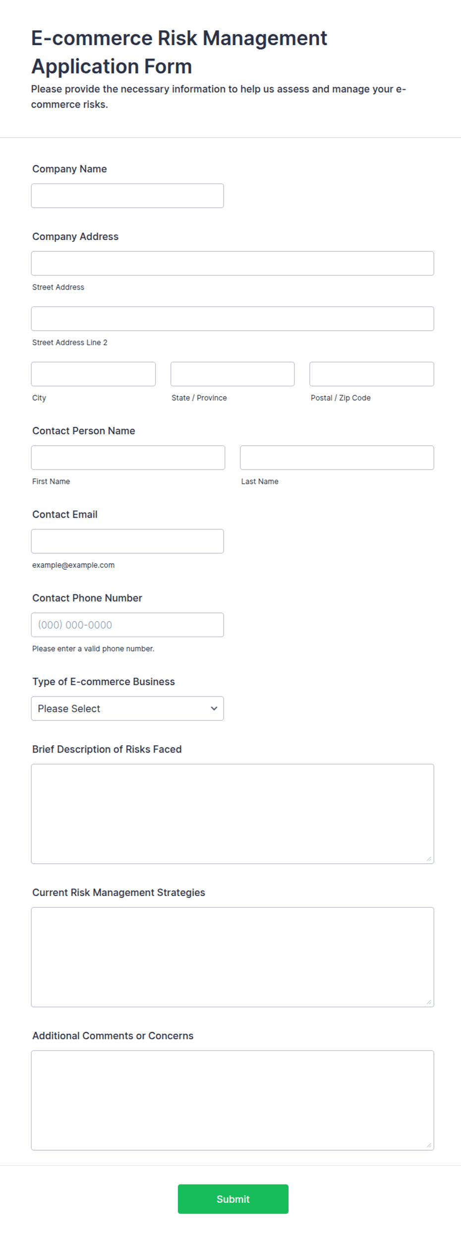 E-commerce Risk Management Application Form Template | Jotform