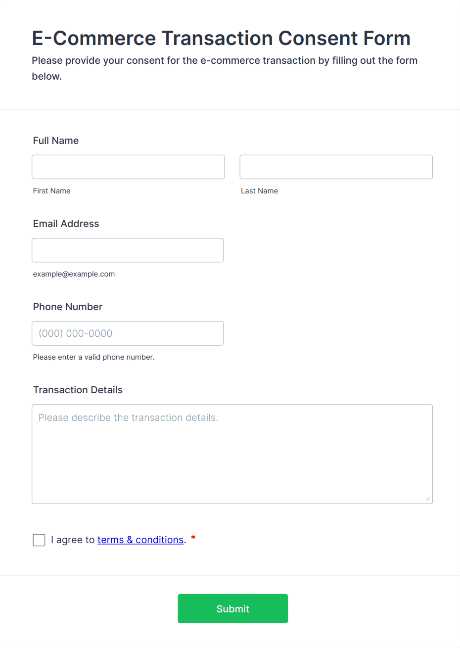 E-Commerce Transaction Consent Form Template | Jotform