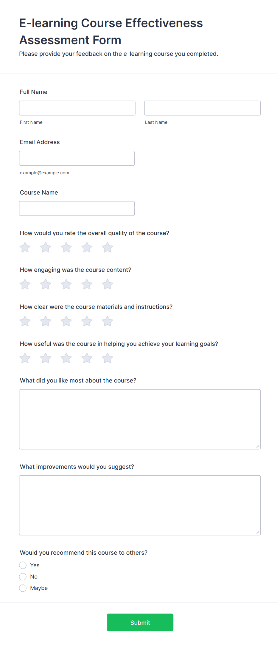 E-learning Course Effectiveness Assessment Form Template | Jotform