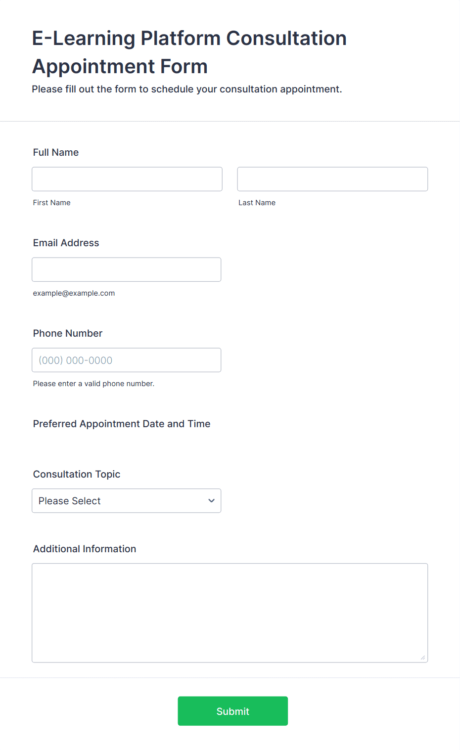 E-Learning Platform Consultation Appointment Form Template | Jotform