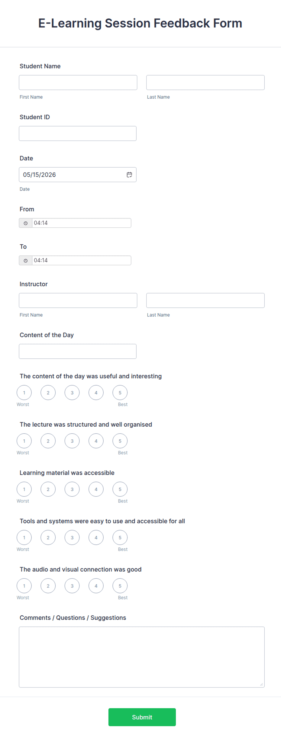 E-Learning Session Feedback Form Template | Jotform