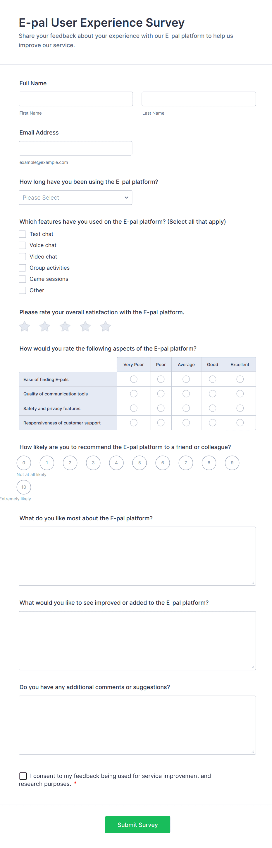E-pal User Experience Survey Form Template | Jotform