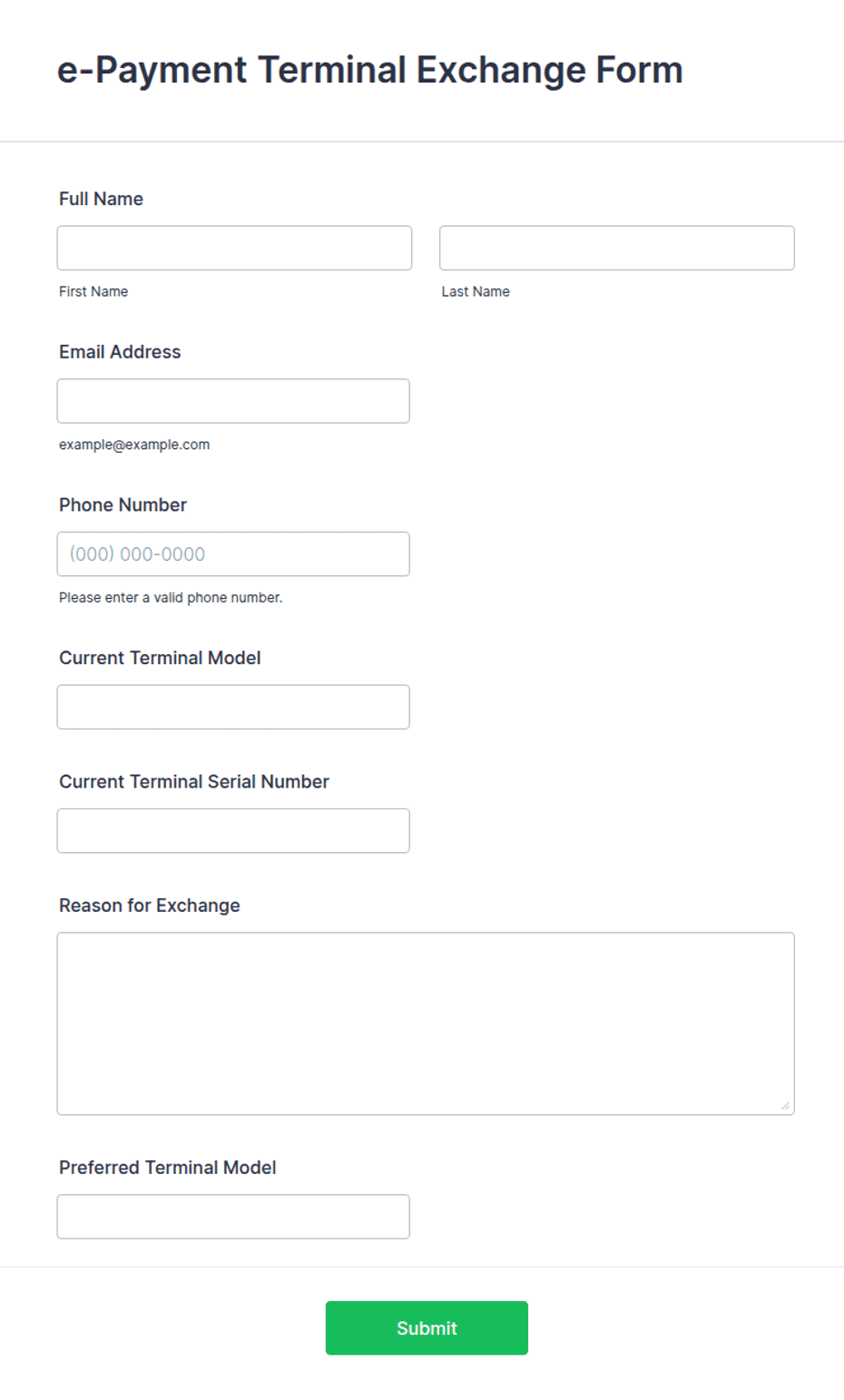 e-Payment Terminal Exchange Form Template | Jotform