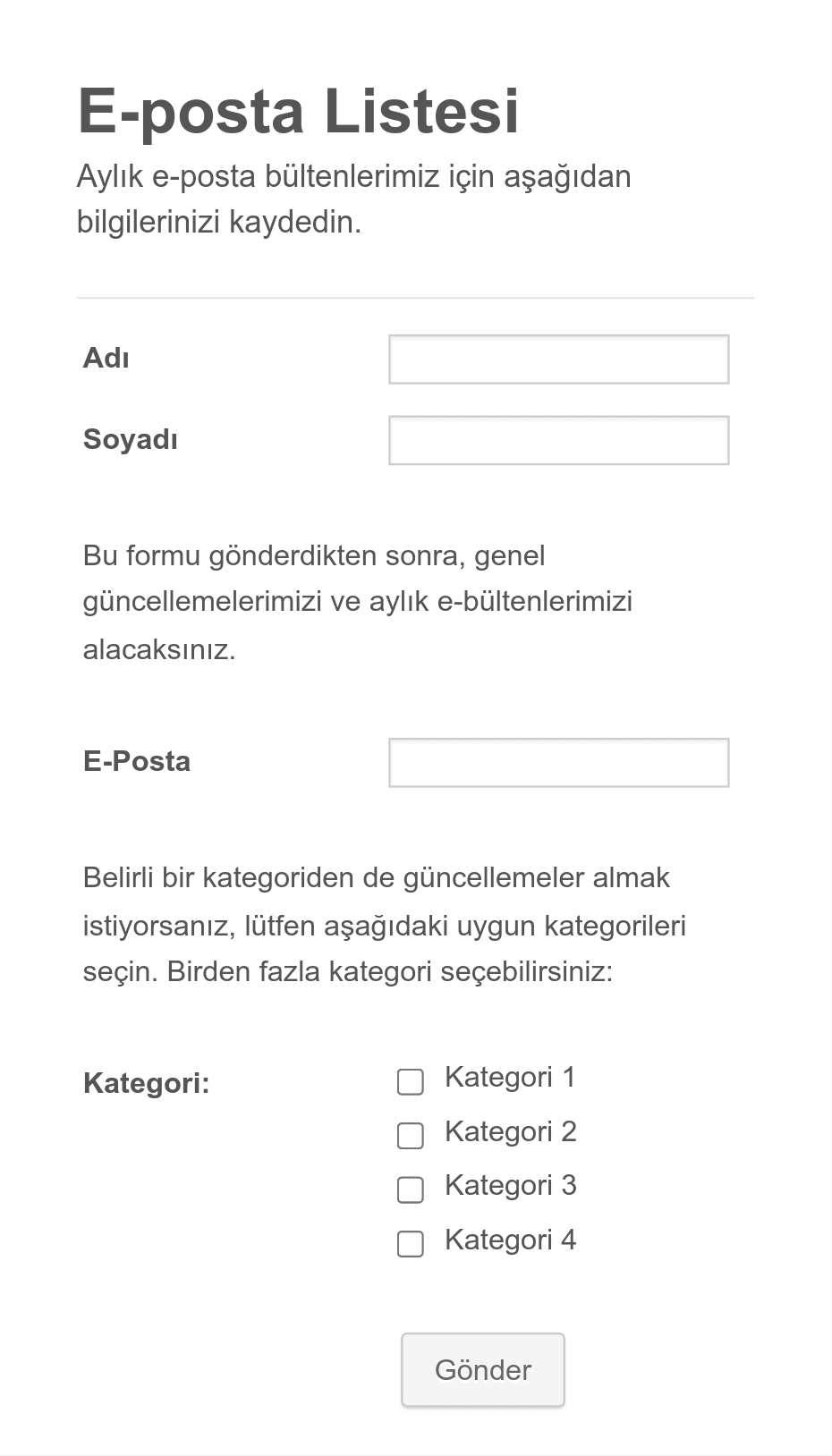 E-Posta Listesi Form Şablonu | Jotform