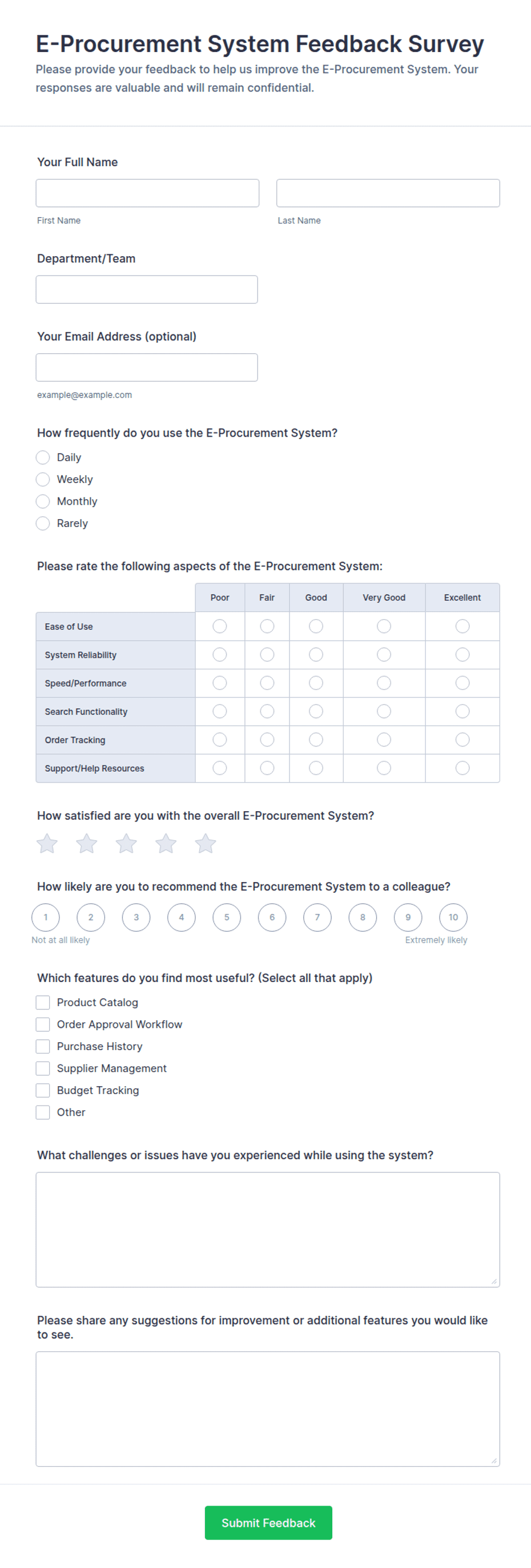 E-Procurement System Feedback Survey Form Template | Jotform