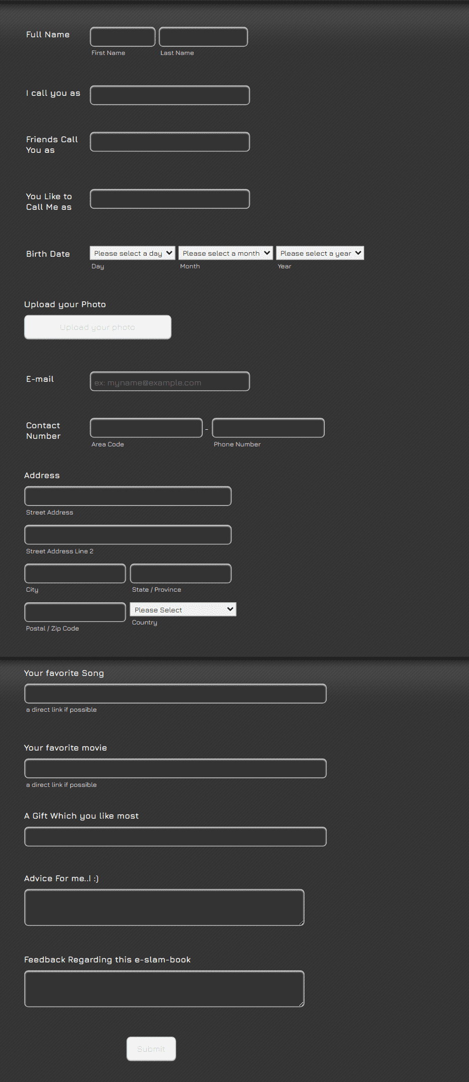 e-Slam Book Form Template | Jotform