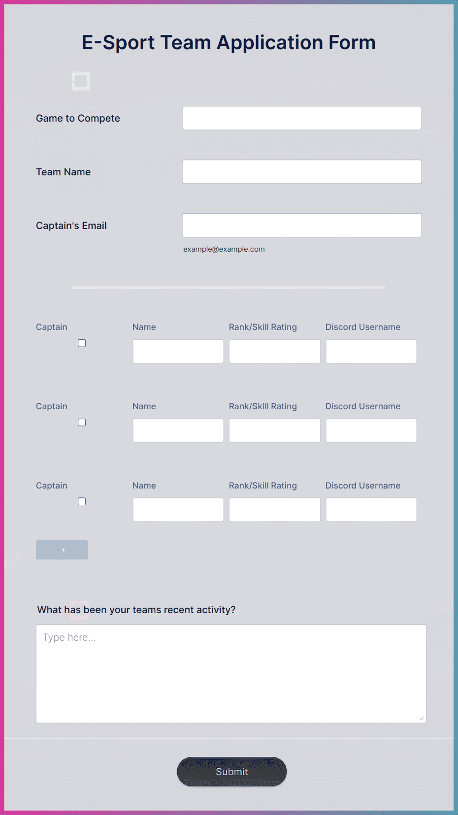 E-Sport Team Application Form Template | Jotform