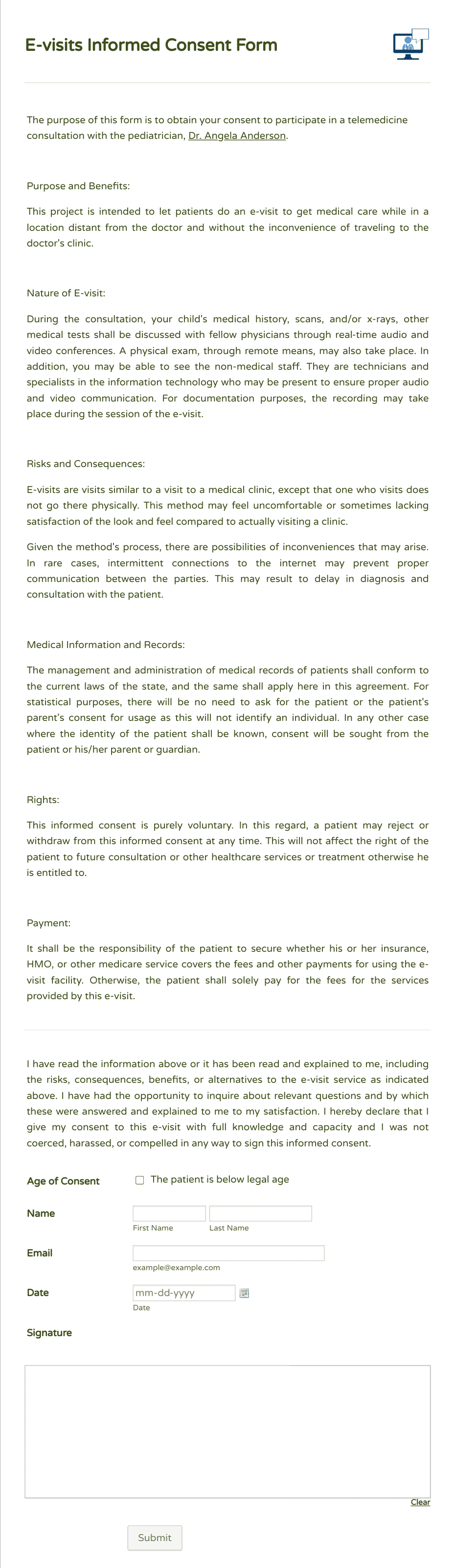 E-visits Informed Consent Form Template | Jotform