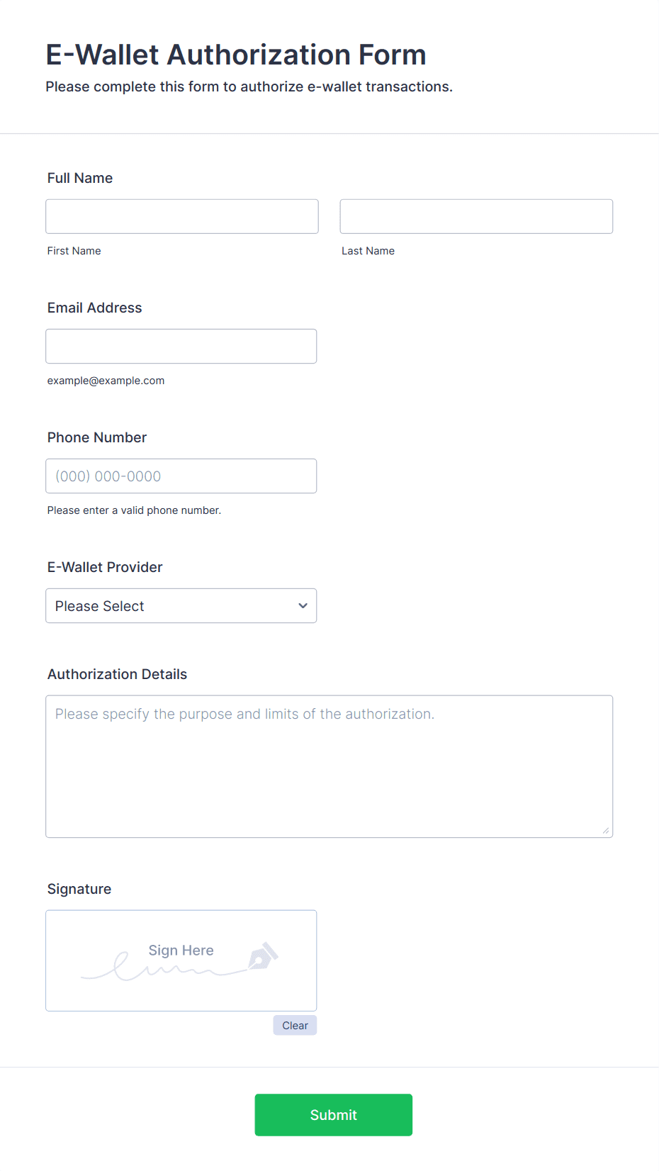 E-Wallet Authorization Form Template | Jotform