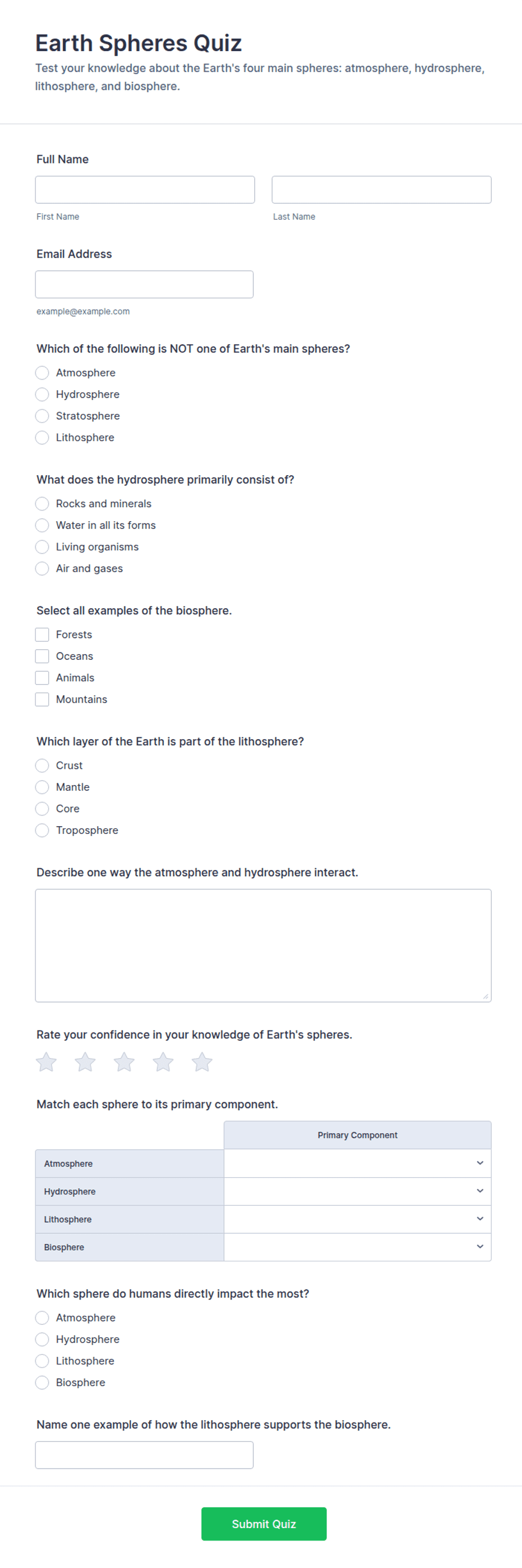 Earth Spheres Quiz Form Template | Jotform