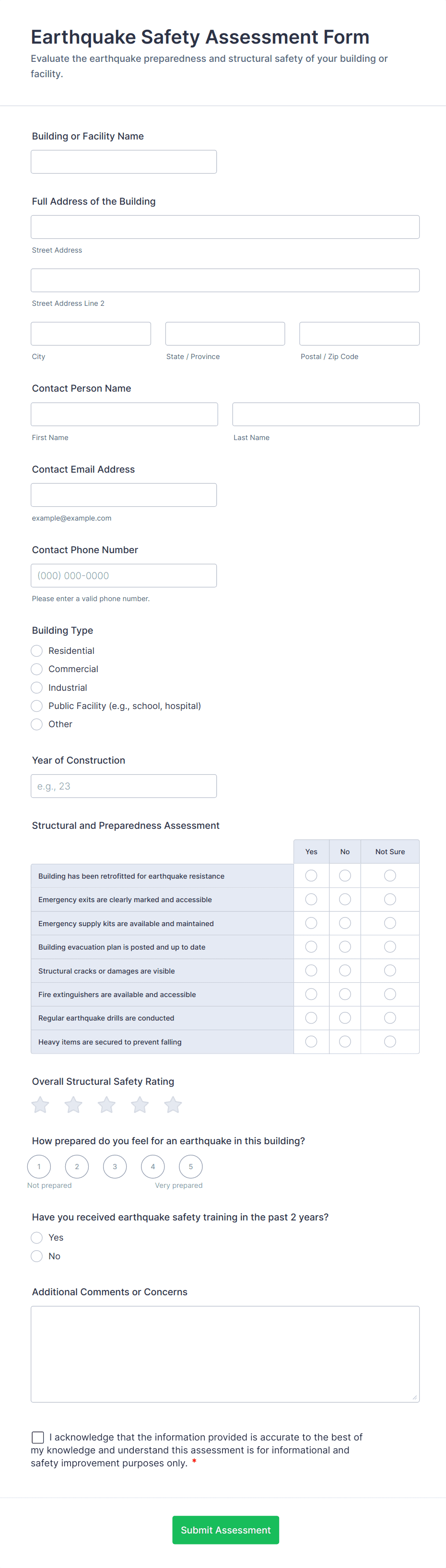 Earthquake Safety Assessment Form Form Template | Jotform