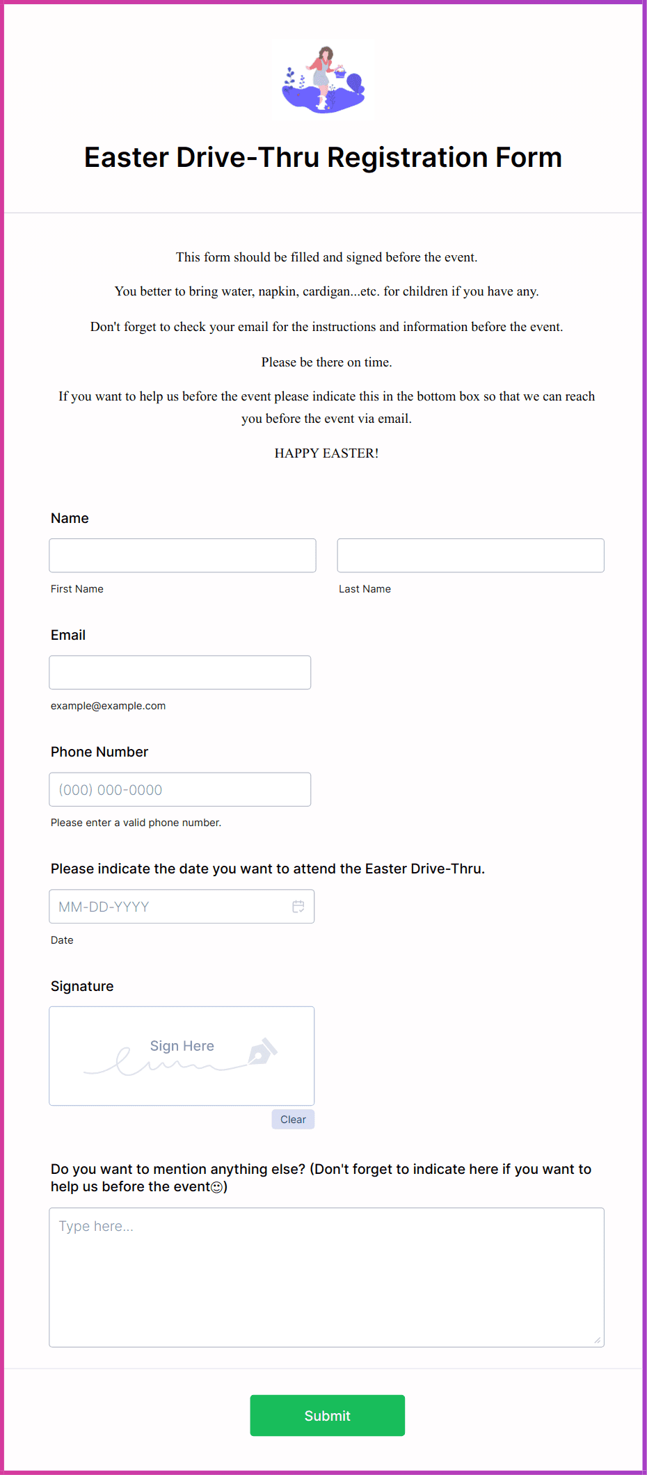 Easter Drive Thru Registration Form Template | Jotform