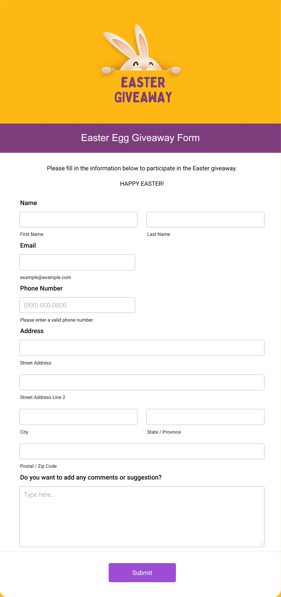 Easter Giveaway Form Template | Jotform
