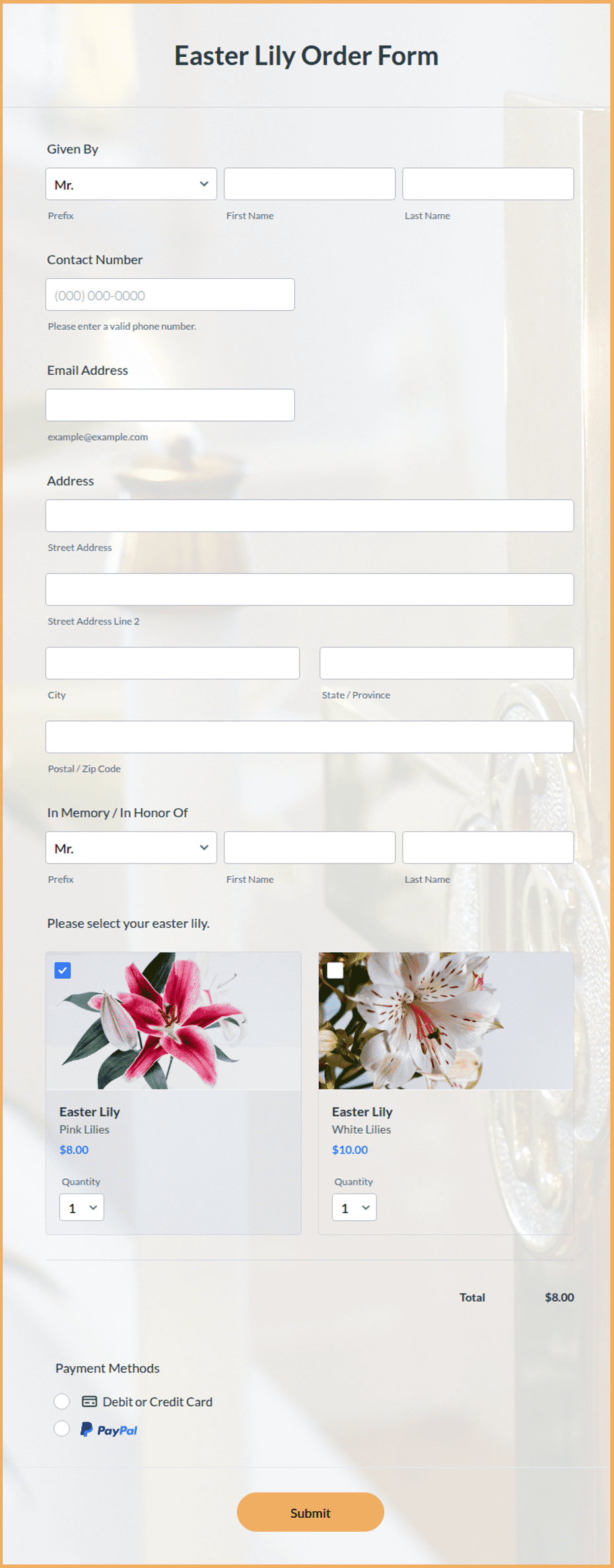 Easter Lily Order Form Template | Jotform