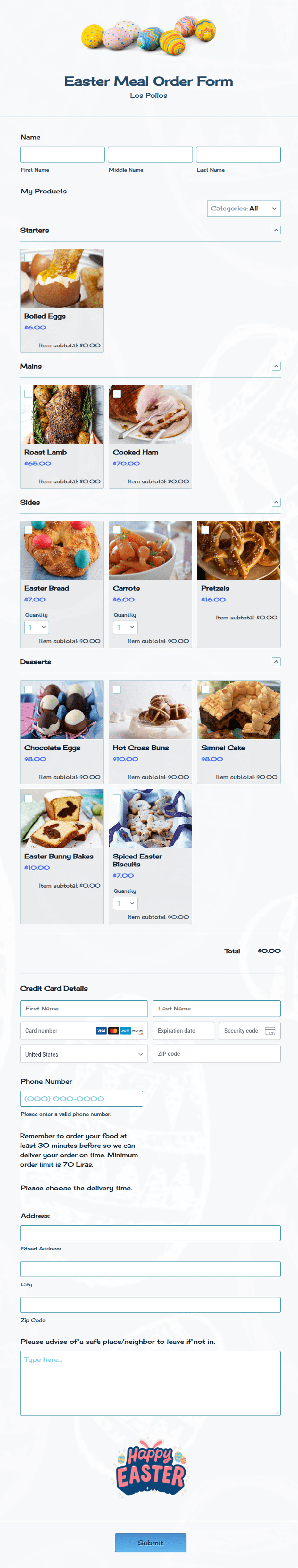 Easter Meal Order Form Template | Jotform