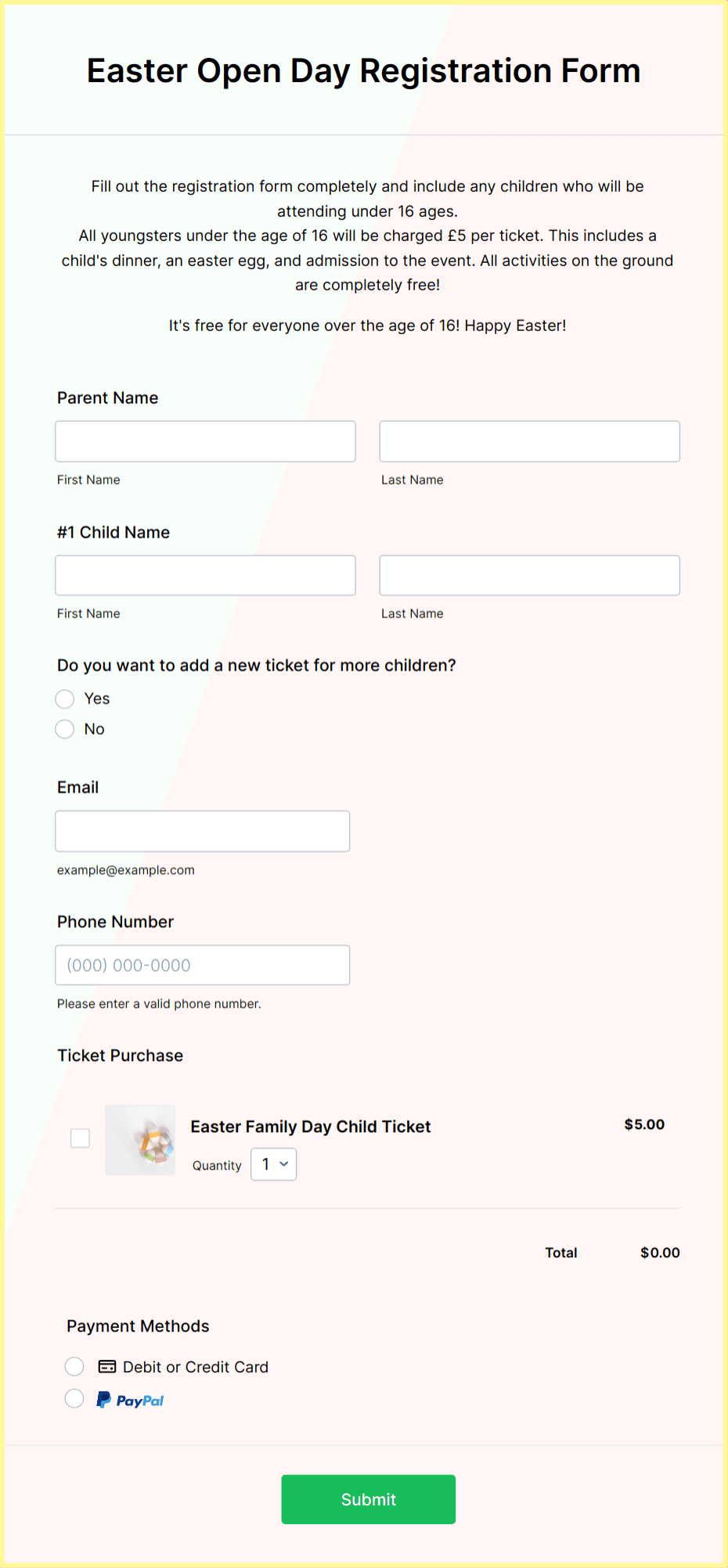 Easter Open Day Registration Form Template | Jotform