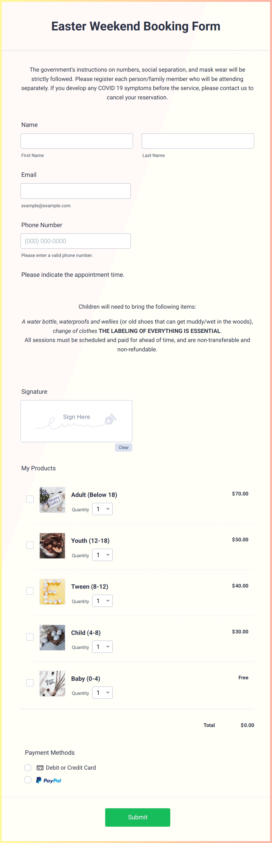 Easter Weekend Booking Form Template | Jotform
