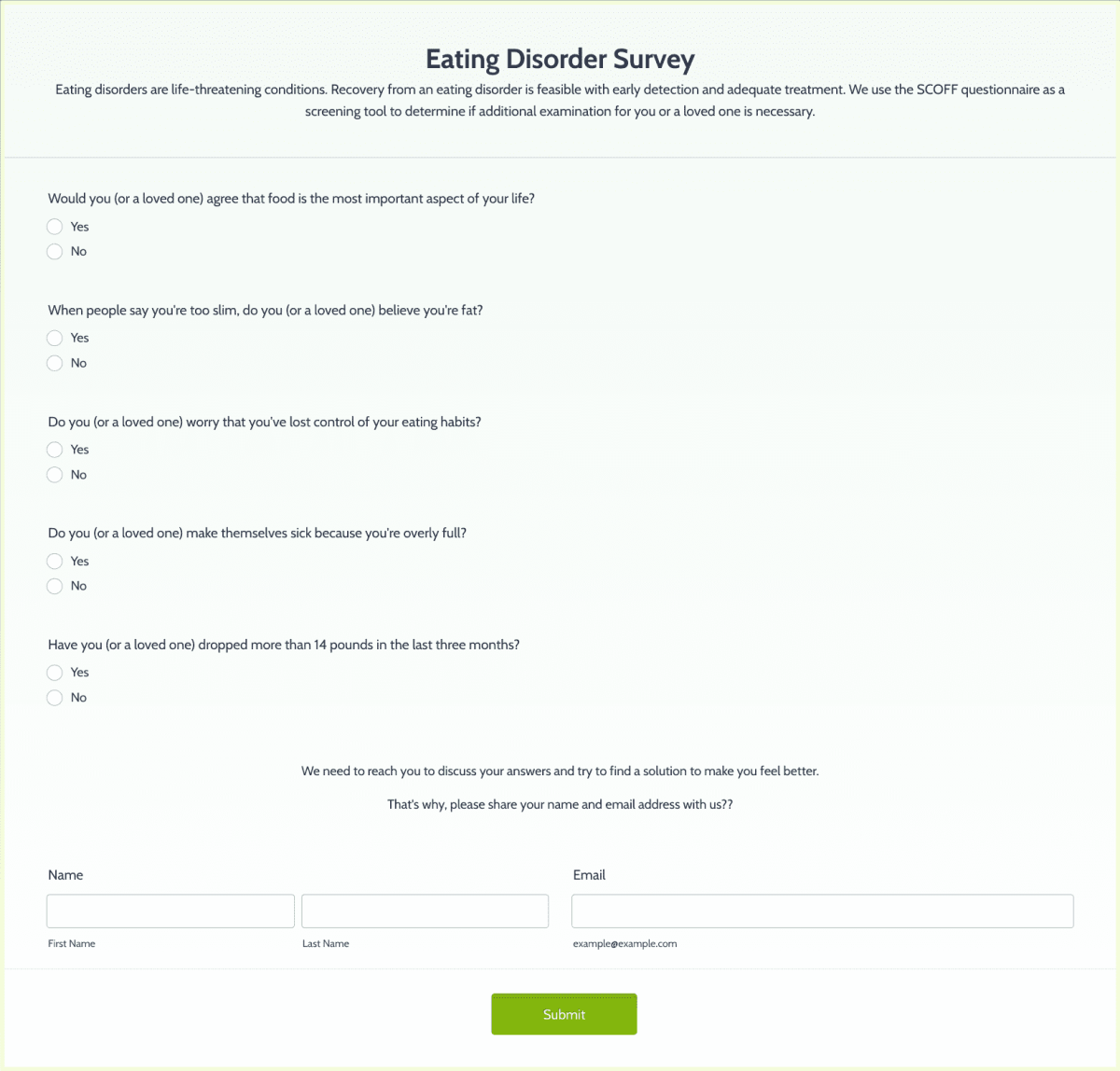 Eating Disorder Survey Form Template | Jotform