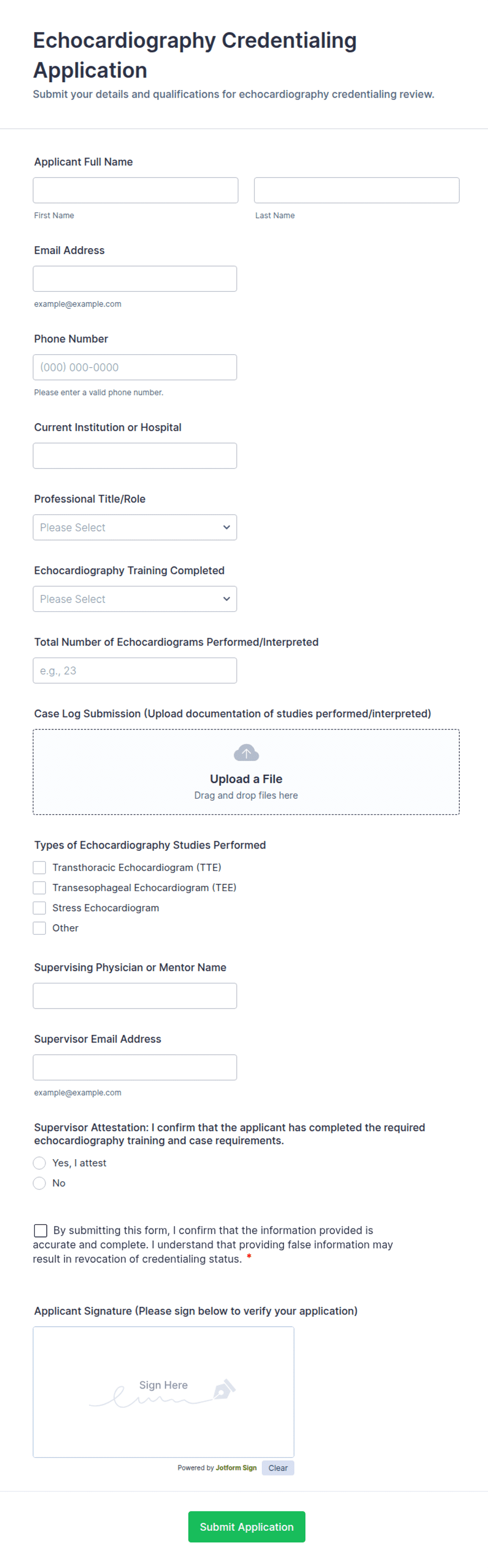 Echocardiography Credentialing Application Form Template | Jotform