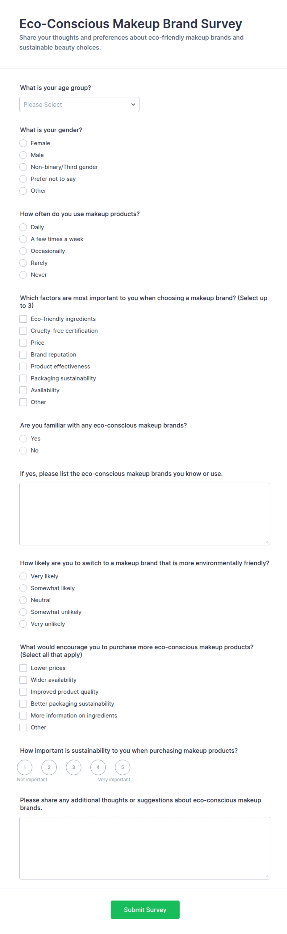 Eco-Conscious Makeup Brand Survey Form Template | Jotform