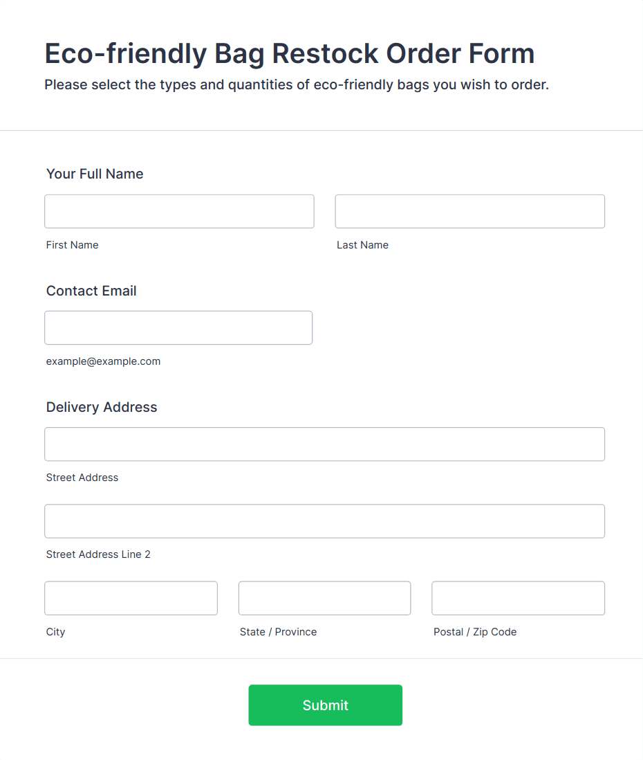 Eco-friendly Bag Restock Order Form Template | Jotform