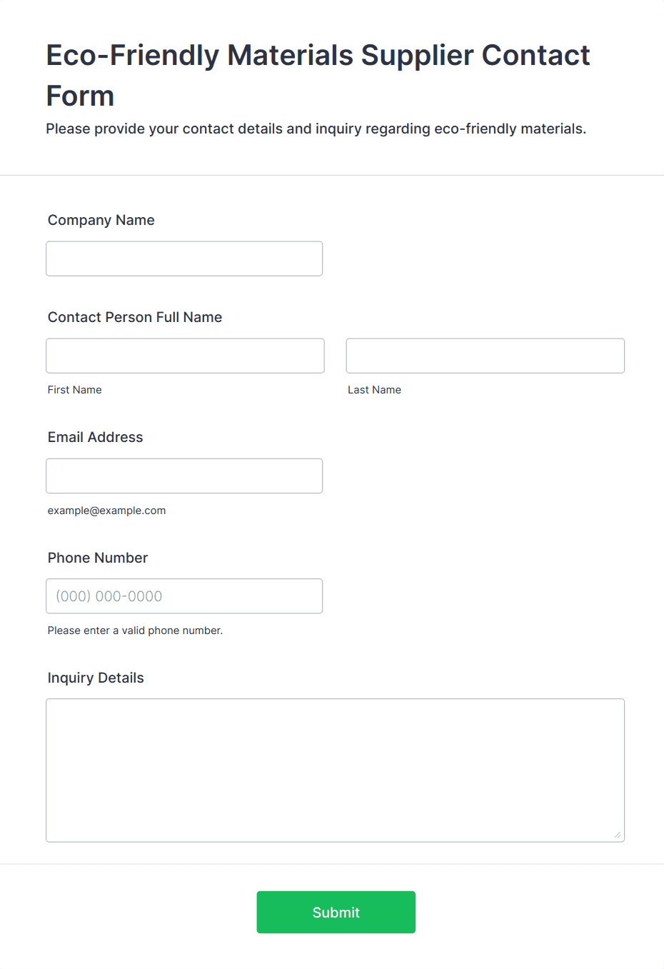 Eco-Friendly Materials Supplier Contact Form Template | Jotform