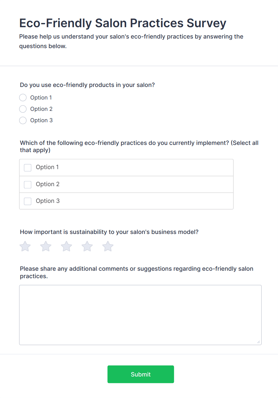Eco-Friendly Salon Practices Survey Form Template | Jotform