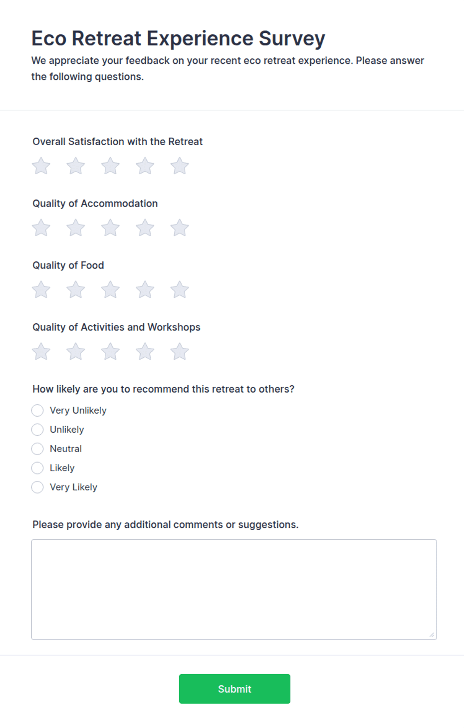 Eco Retreat Experience Survey Form Template | Jotform