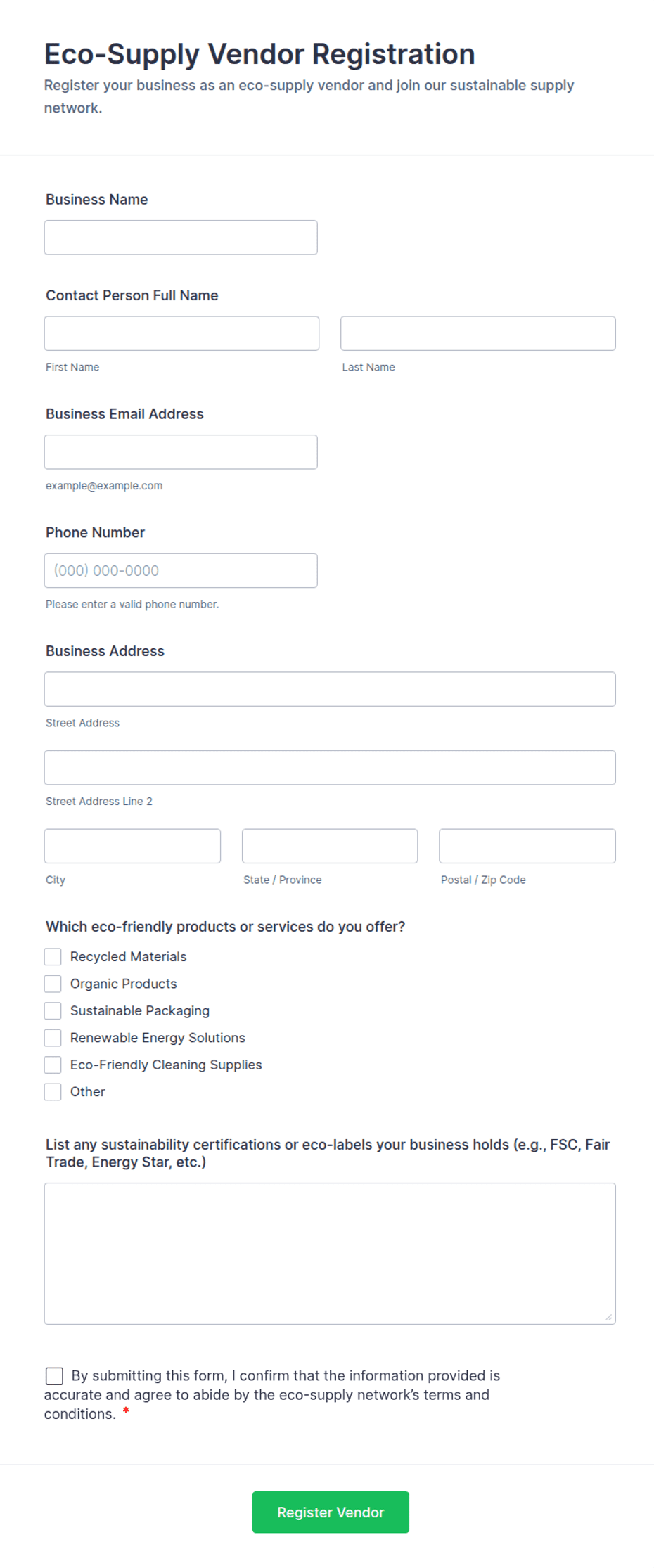 Eco-Supply Vendor Registration Form Template | Jotform